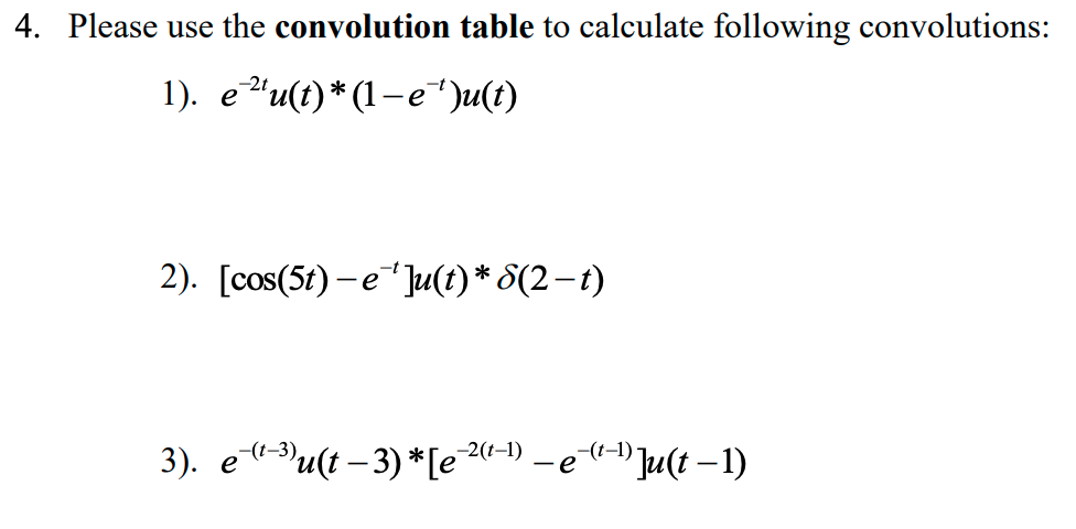 Solved Please use the convolution table to calculate | Chegg.com