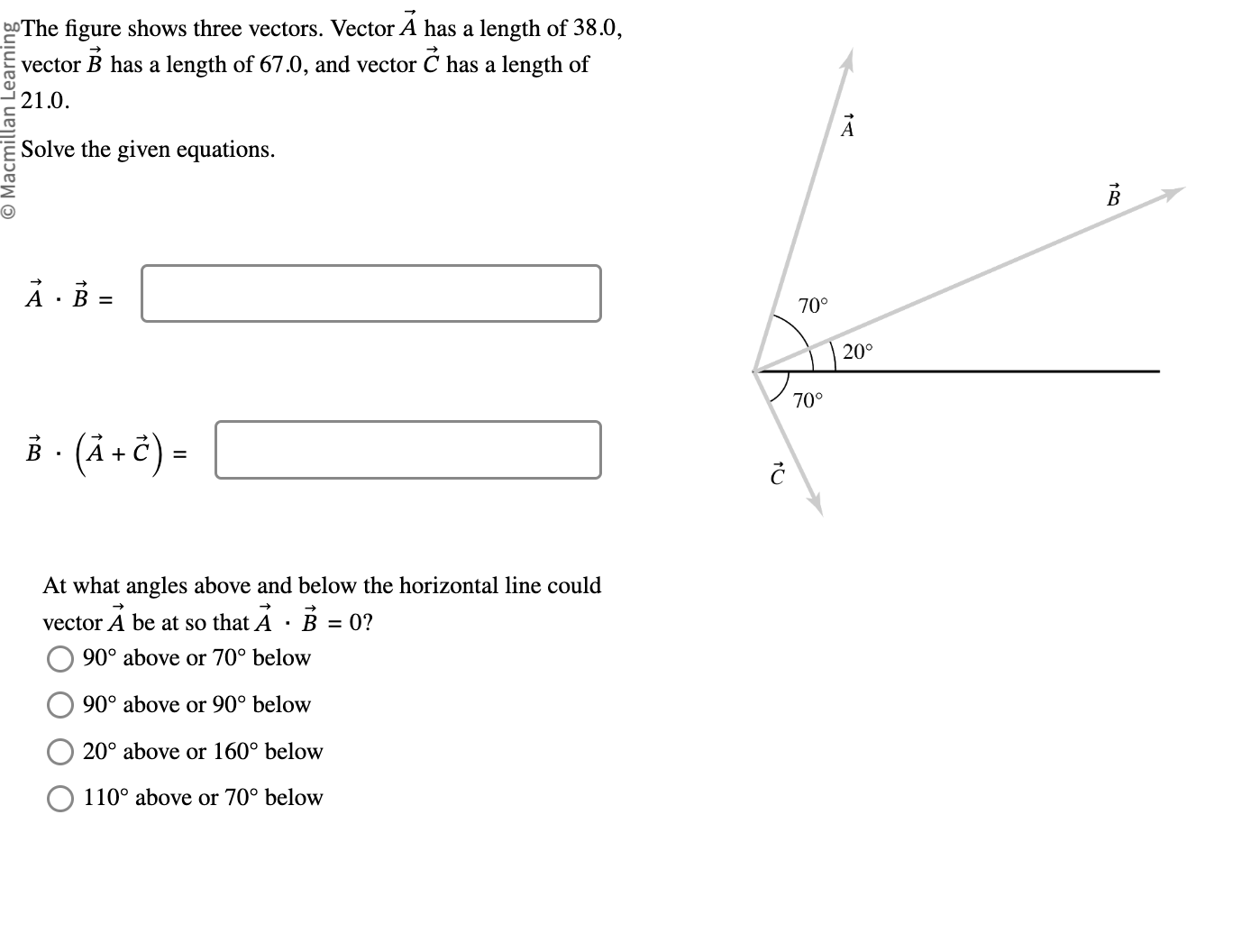 Solved ° ﻿The figure shows three vectors. Vector vec(A) ﻿has | Chegg.com