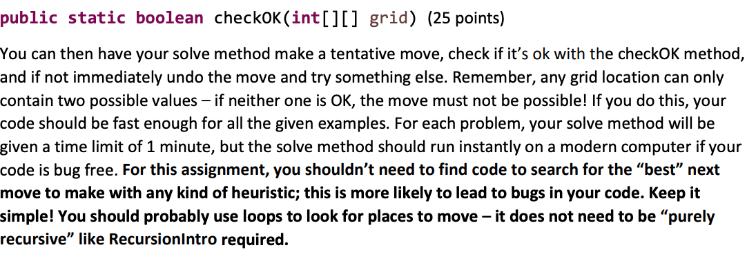 public static boolean checkok (int[][] grid) (25 | Chegg.com