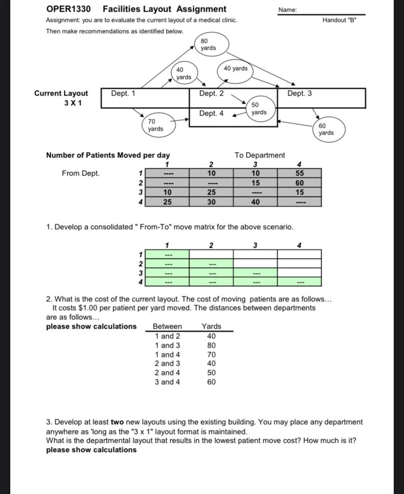 Solved OPER1330 Facilities Layout Assignment Name: | Chegg.com