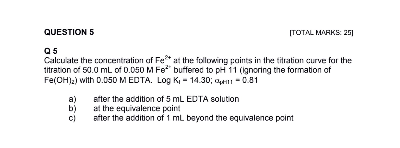 Solved Calculate the concentration of Fe2+ at the following | Chegg.com
