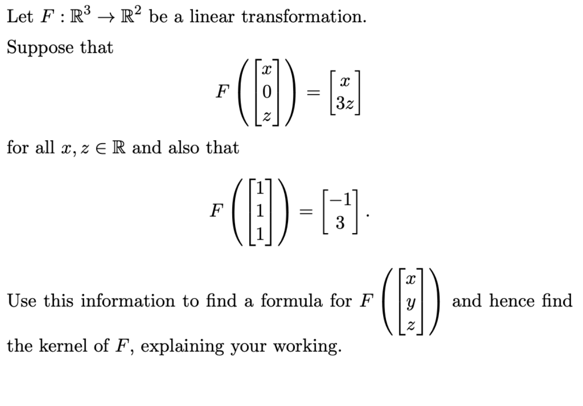 Solved Let F:R3→R2 be a linear transformation. Suppose that | Chegg.com