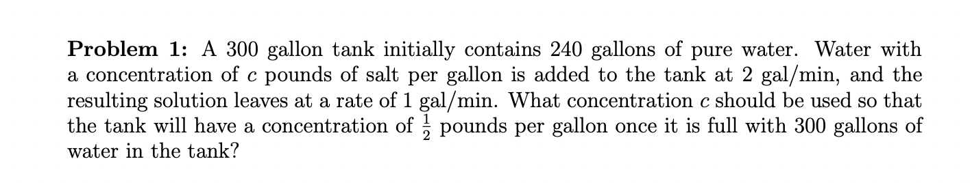 Solved Problem 1: A 300 gallon tank initially contains 240 | Chegg.com