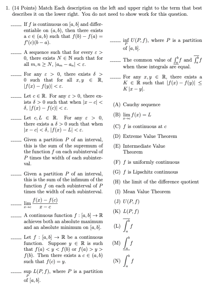 Solved (14 ﻿Points) ﻿Match Each description on ﻿the left and | Chegg.com