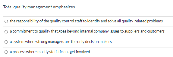 Solved Total quality management emphasizes the | Chegg.com
