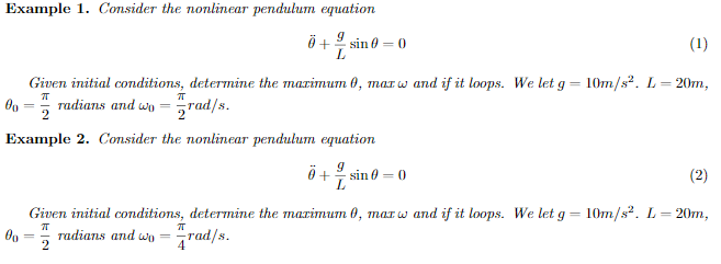 Solved Example 1. Consider the nonlinear pendulum equation п | Chegg.com