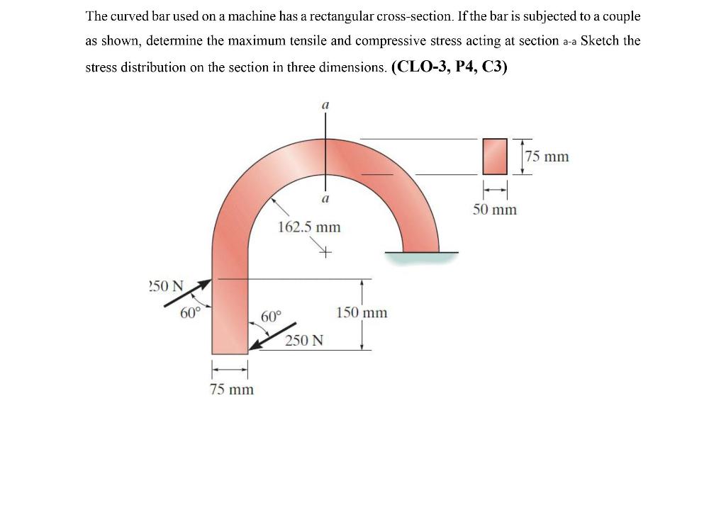 Solved The curved bar used on a machine has a rectangular | Chegg.com