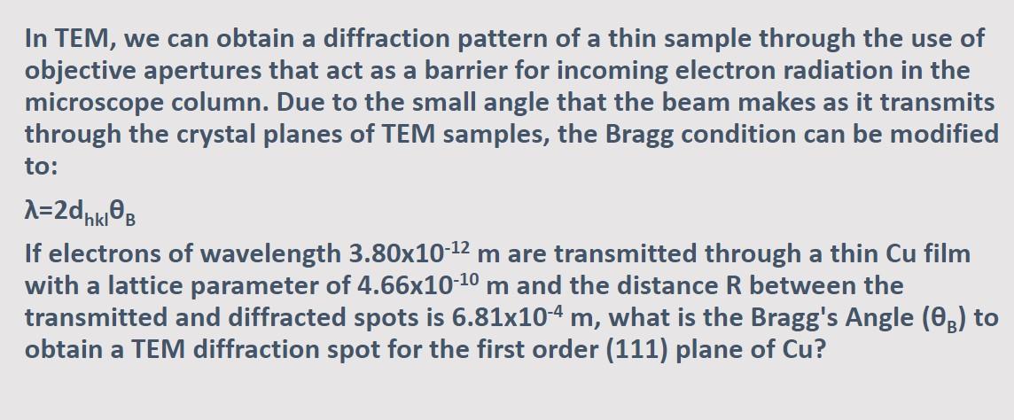 Solved In TEM, we can obtain a diffraction pattern of a thin | Chegg.com