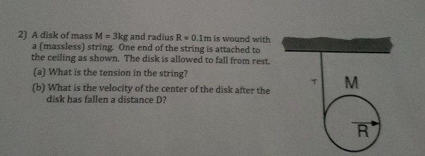 Solved 2) A disk of mass M = 3kg and radius R = 0.1m is | Chegg.com