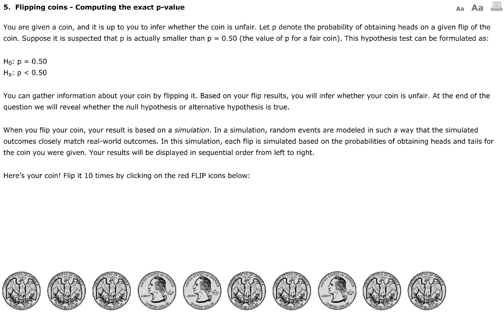Solved 5. Flipping coins - Computing the exact p-value Aa Aa | Chegg.com