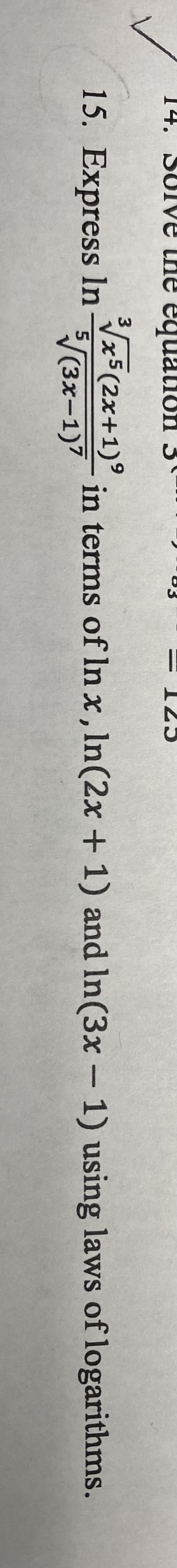 Express lnx53(2x+1)9(3x-1)75 ﻿in terms of | Chegg.com
