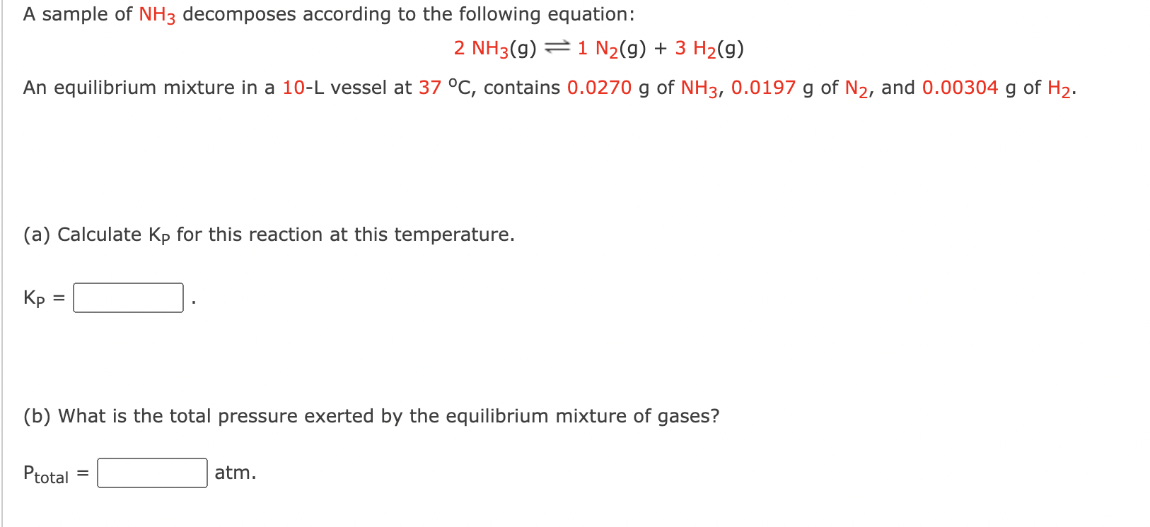 Solved A sample of NH3 decomposes according to the following | Chegg.com