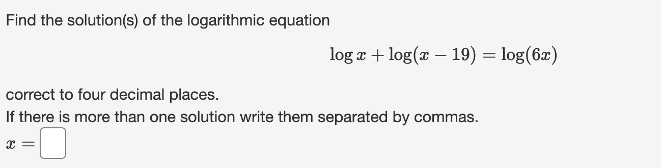 Solved Find the solution(s) of the logarithmic equation log | Chegg.com