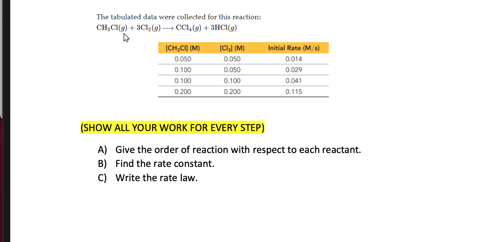 Solved The tabulated data were collected for this reaction: | Chegg.com
