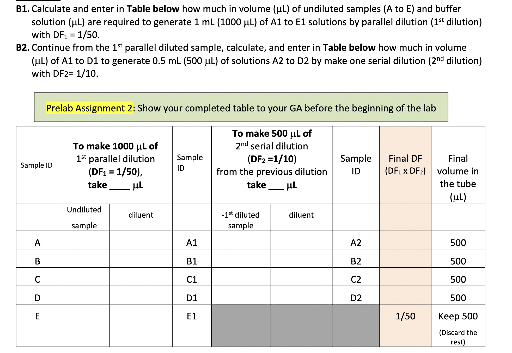 1. Calculate and enter in Table below how much BSA | Chegg.com