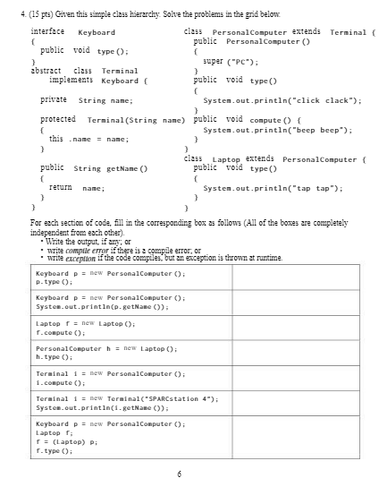 Solved 4. (15 pts) Given this sinple class hierarchy. Solve | Chegg.com