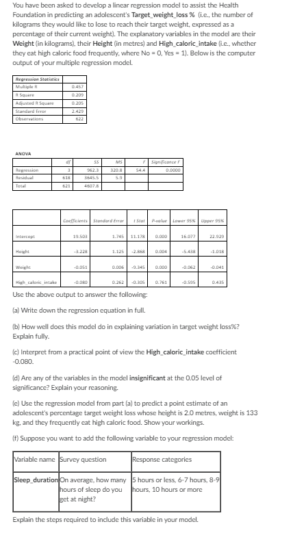 Solved You have been asked to develop a linear regression | Chegg.com