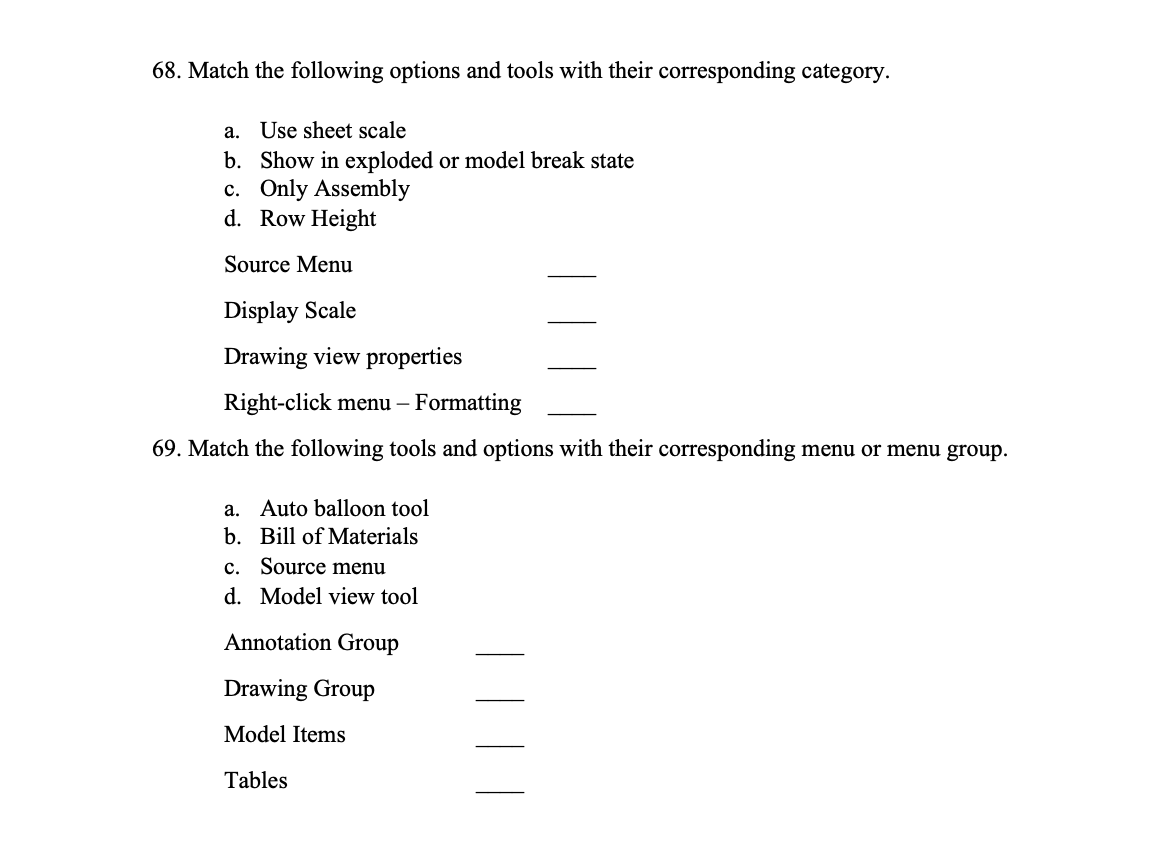 Solved 68. Match the following options and tools with their | Chegg.com