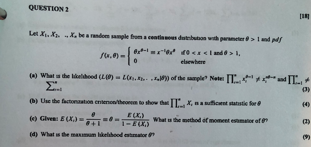 Solved QUESTION 2 [18] Let X1, X2, ., X, be a random sample | Chegg.com