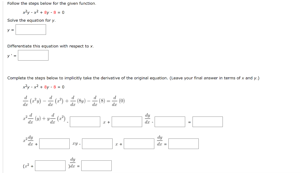 Solved Follow the steps below for the given function. x2y - | Chegg.com