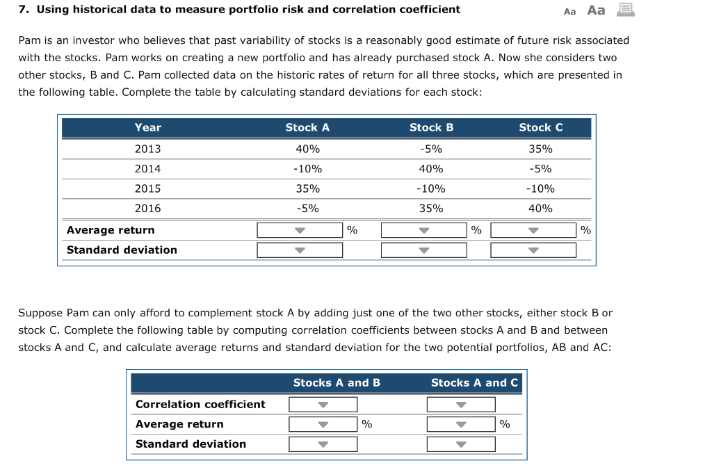 Solved 7. Using historical data to measure portfolio risk | Chegg.com