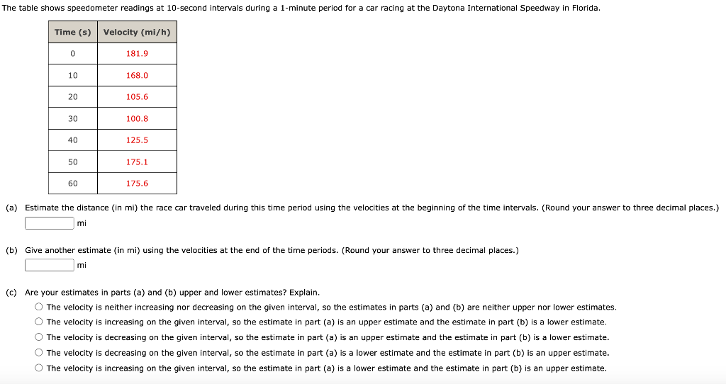 Solved The table shows speedometer readings at 10-second | Chegg.com