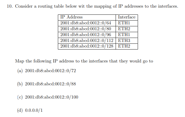 Solved 0. Consider a routing table below wit the mapping of | Chegg.com
