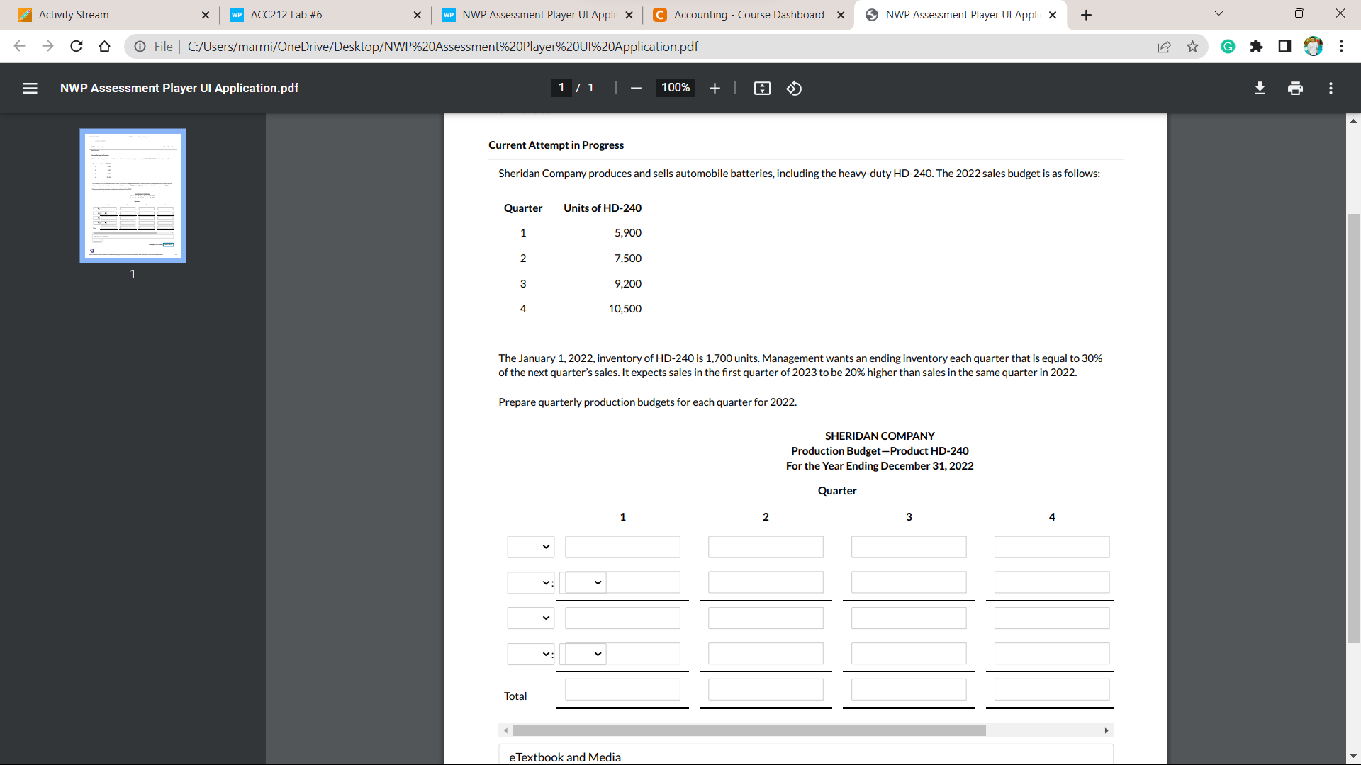 Solved Current Attempt in Progress Sheridan Company produces | Chegg.com