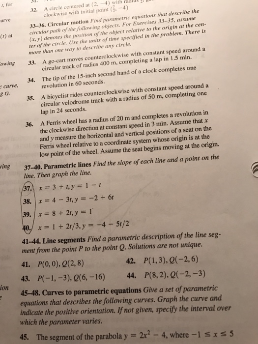 Solved Circular motion Find parametric equations that | Chegg.com
