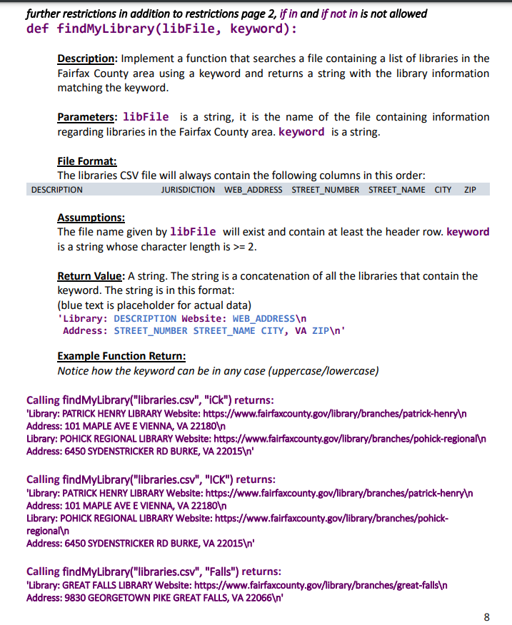 Solved Restrictions Any function that violates any of the | Chegg.com
