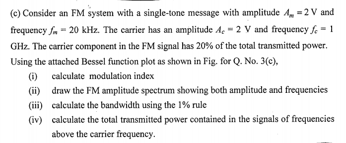 Solved (c) Consider an FM system with a single-tone message | Chegg.com