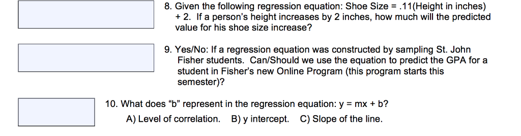 Solved 8. Given the following regression equation: Shoe | Chegg.com