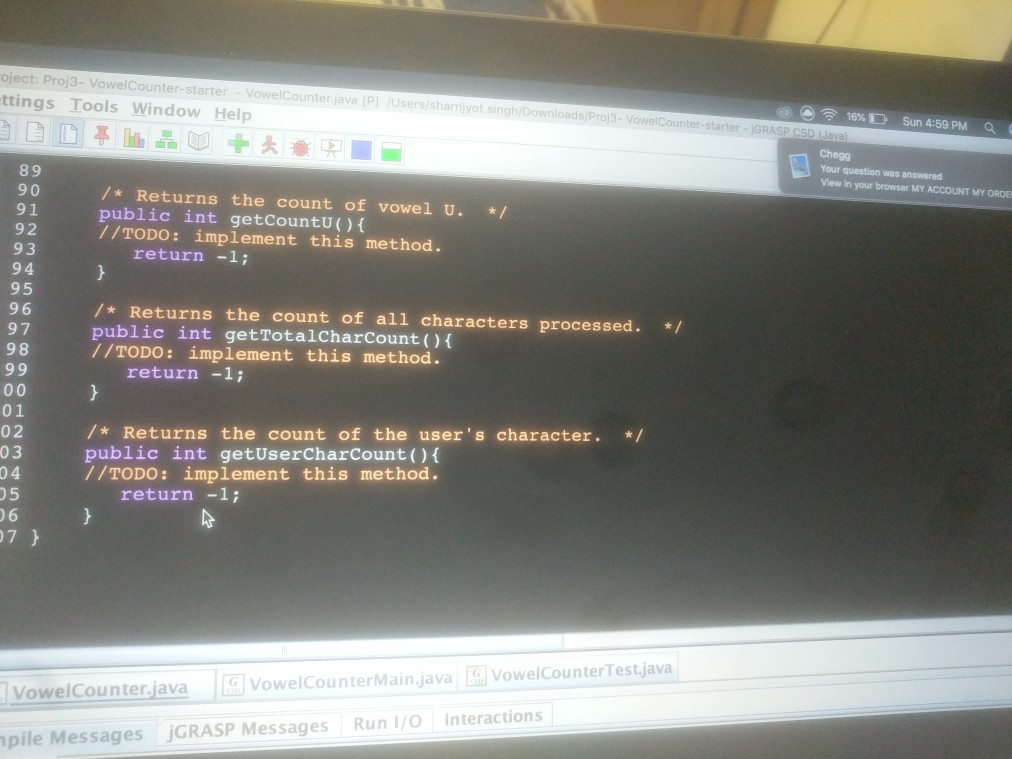 Solved ject: Proj3-VowelCounter-starter VowelCounter java | Chegg.com