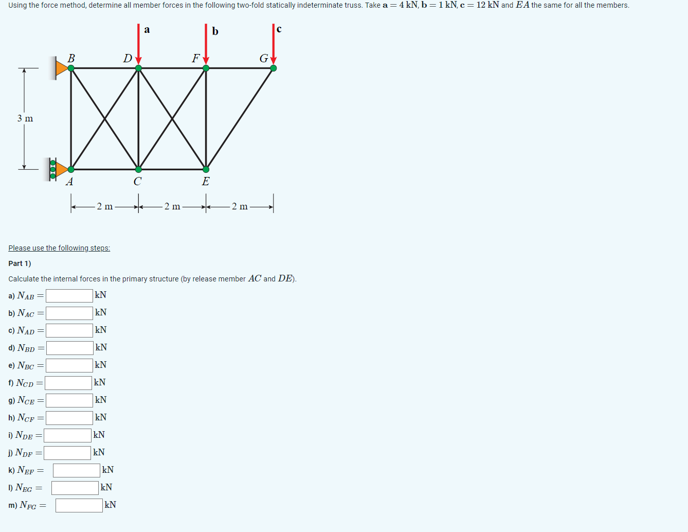 Solved Using the force method, determine all member forces | Chegg.com