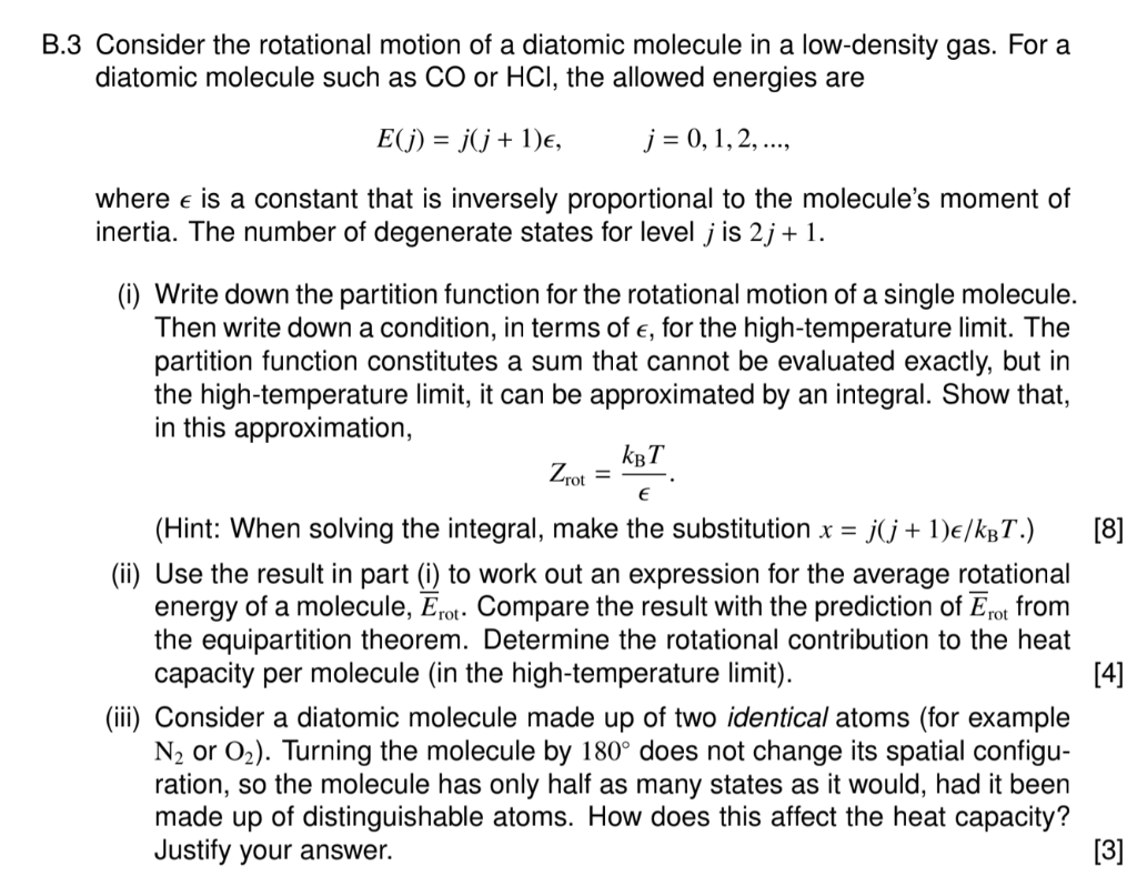 Solved B.3 Consider the rotational motion of a diatomic | Chegg.com