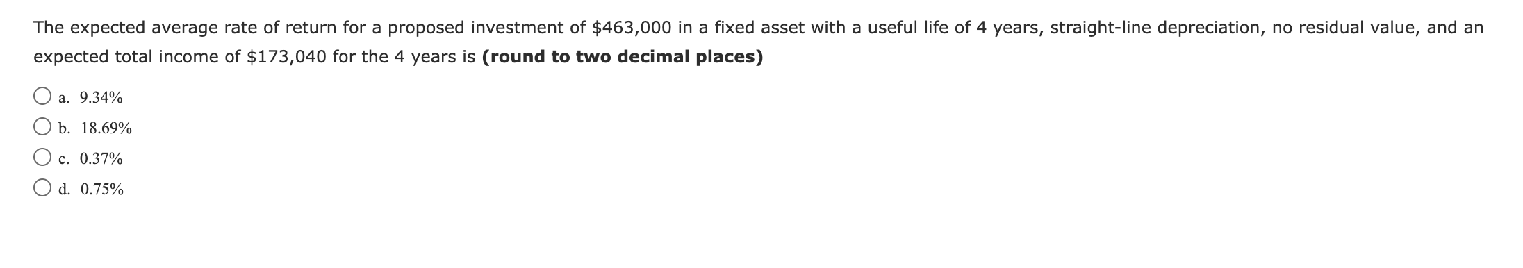 Solved The expected average rate of return for a proposed | Chegg.com