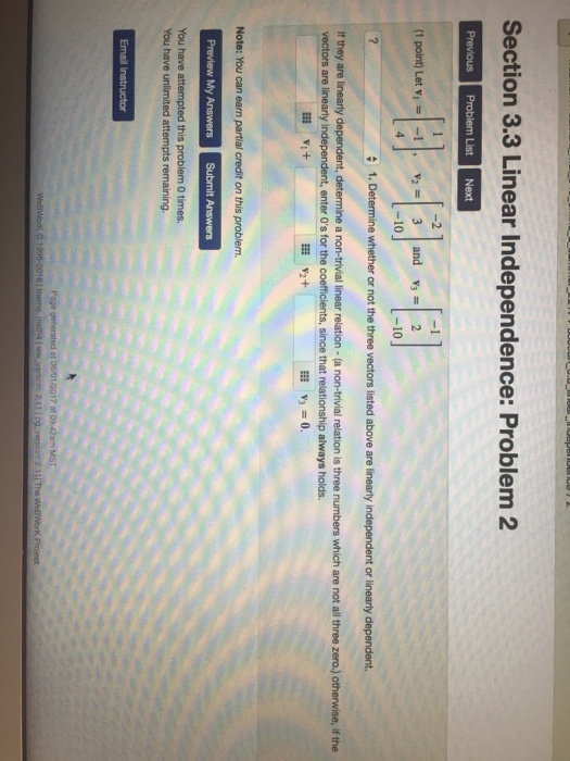 Solved Section 3.3 Linear Independence: Problem 1 Problem | Chegg.com