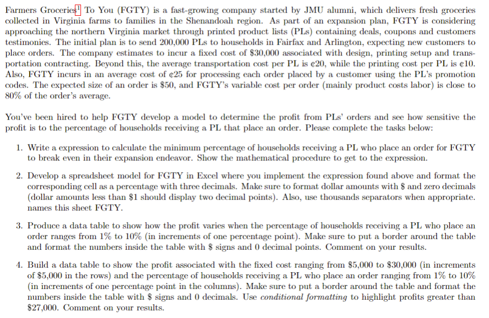 Farmers Grocerie 11 To You (FGTY) is a fast-growing | Chegg.com
