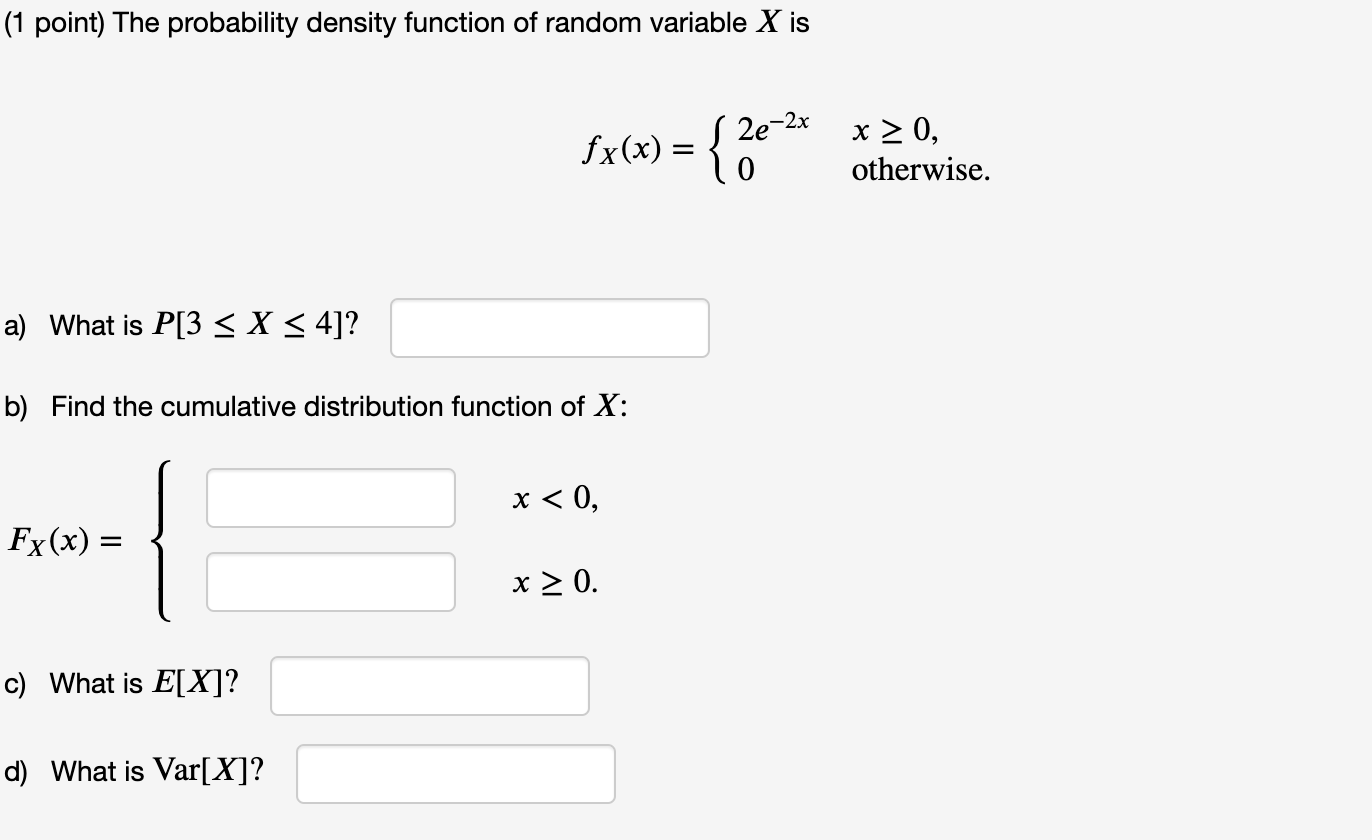 Solved (1 point) The probability density function of random | Chegg.com
