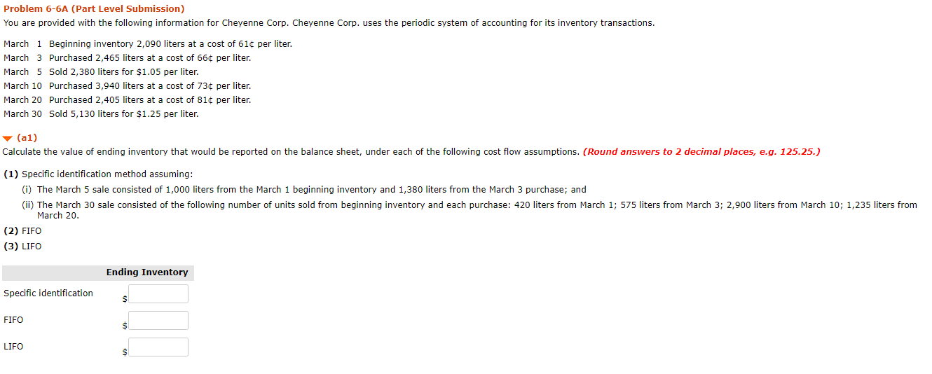 Solved Problem 6-6A (Part Level Submission) You are provided | Chegg.com