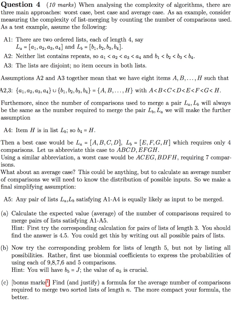 Solved Question 4 (10 marks) When analysing the complexity | Chegg.com