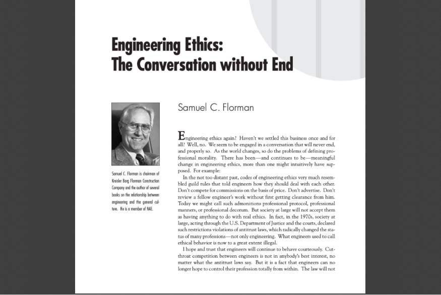 1. Samuel Florman identifies the essential virtue of | Chegg.com