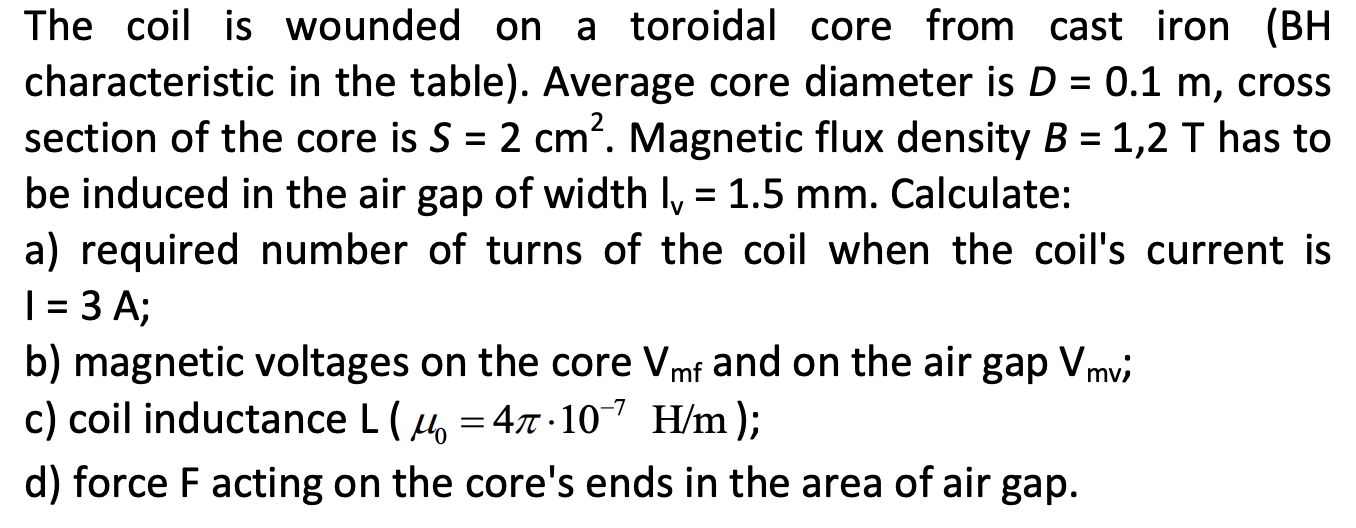 Solved The coil is wounded on a toroidal core from cast iron | Chegg.com