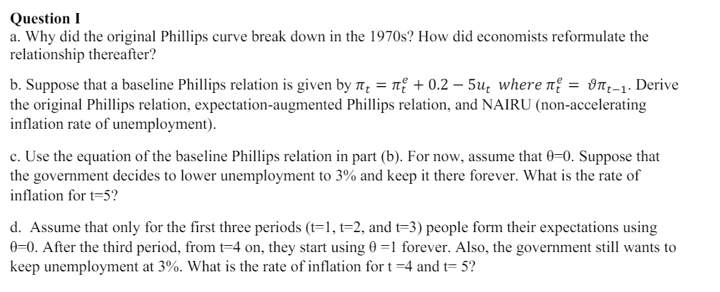 Solved Question Ia. ﻿Why did the original Phillips curve | Chegg.com
