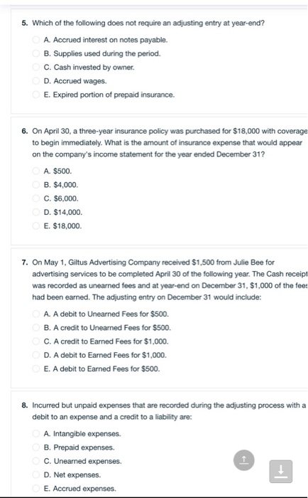 Solved: 5. Which Of The Following Does Not Require An Adju... | Chegg.com