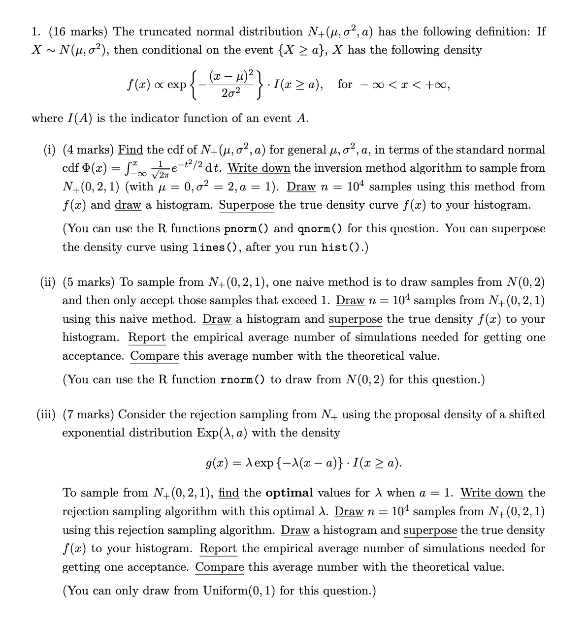 Solved 1. (16 marks) The truncated normal distribution | Chegg.com