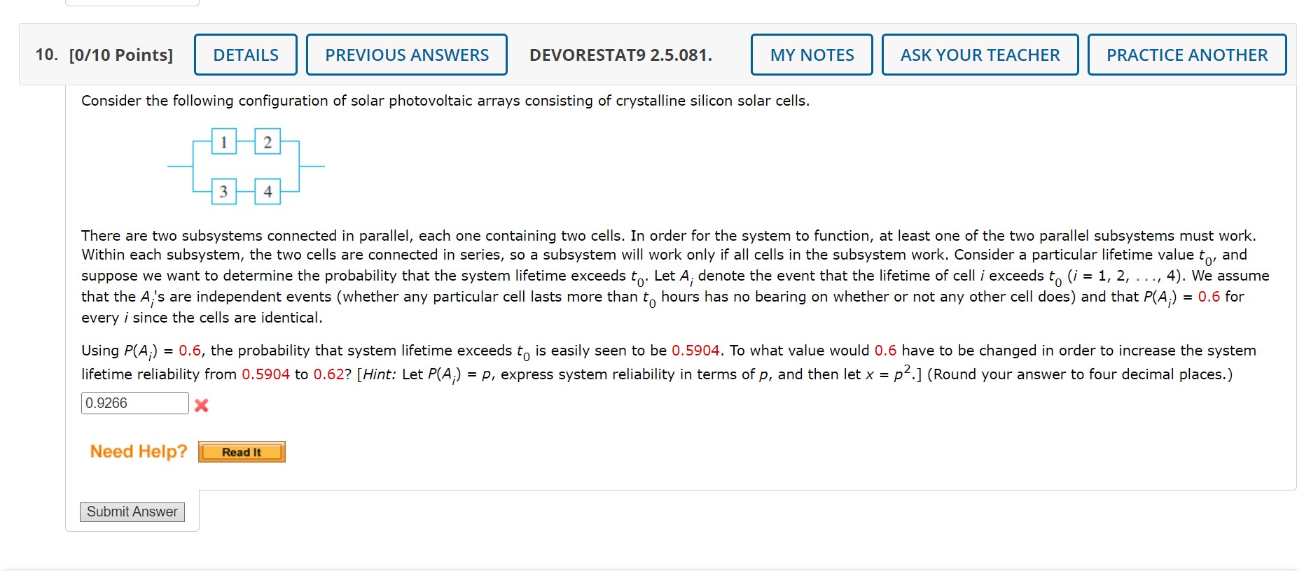 Solved There are two subsystems connected in parallel, each | Chegg.com