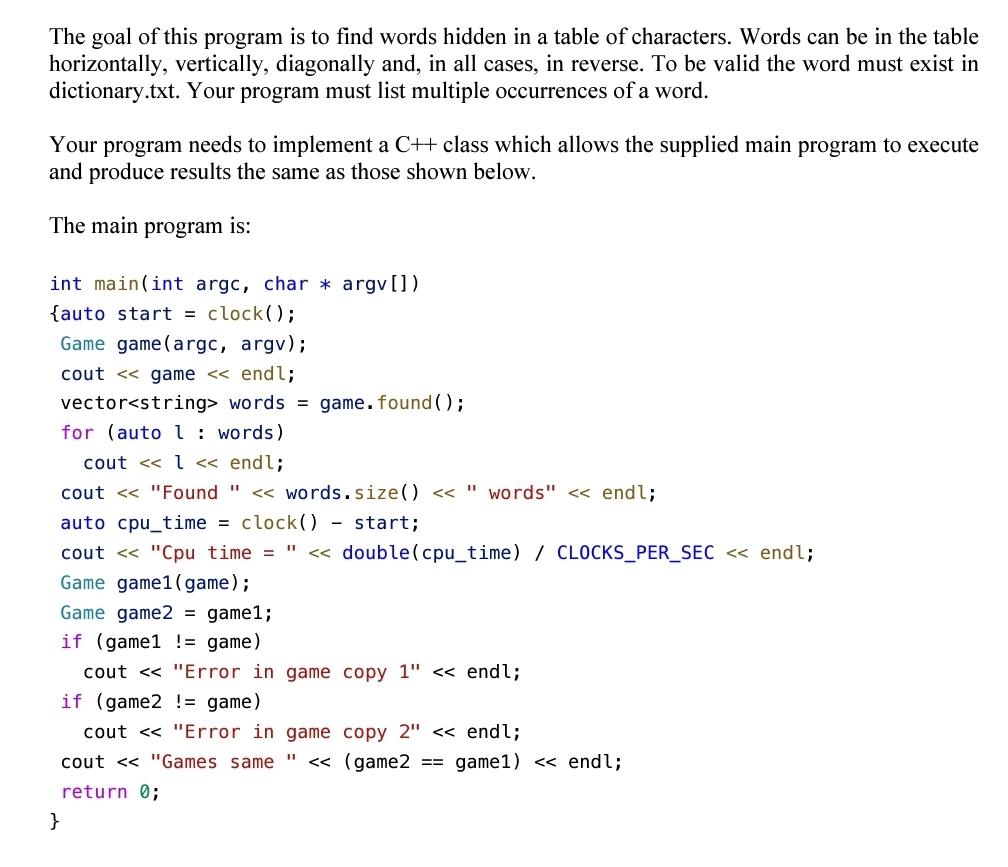Solved The goal of this program is to find words hidden in a | Chegg.com