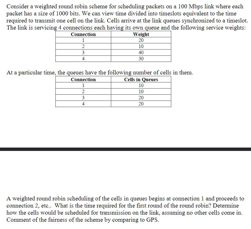 Solved Consider a weighted round robin scheme for scheduling | Chegg.com