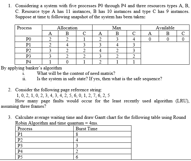 Solved 1. Considering a system with five processes PO | Chegg.com